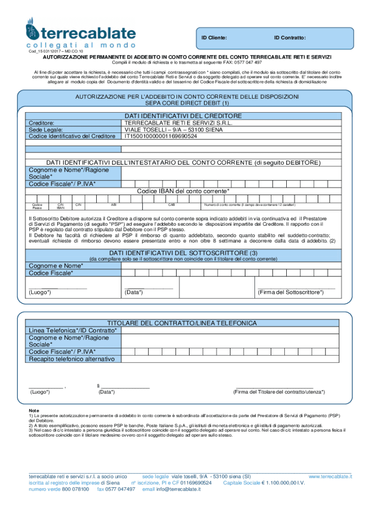 Compilabile Online R.I.D. Autorizzazione permanente di addebito in ...