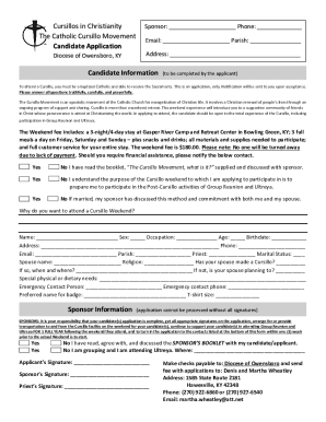 Fillable Online The Catholic Cursillo Movement Candidate Application ...