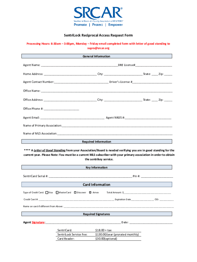 Fillable Online Sentrilock Reciprocal Key Access Agreement Form Fax ...