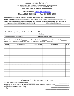 Fillable Online Fillable Online Jabebo Earrings Order Form Fax (814 ...