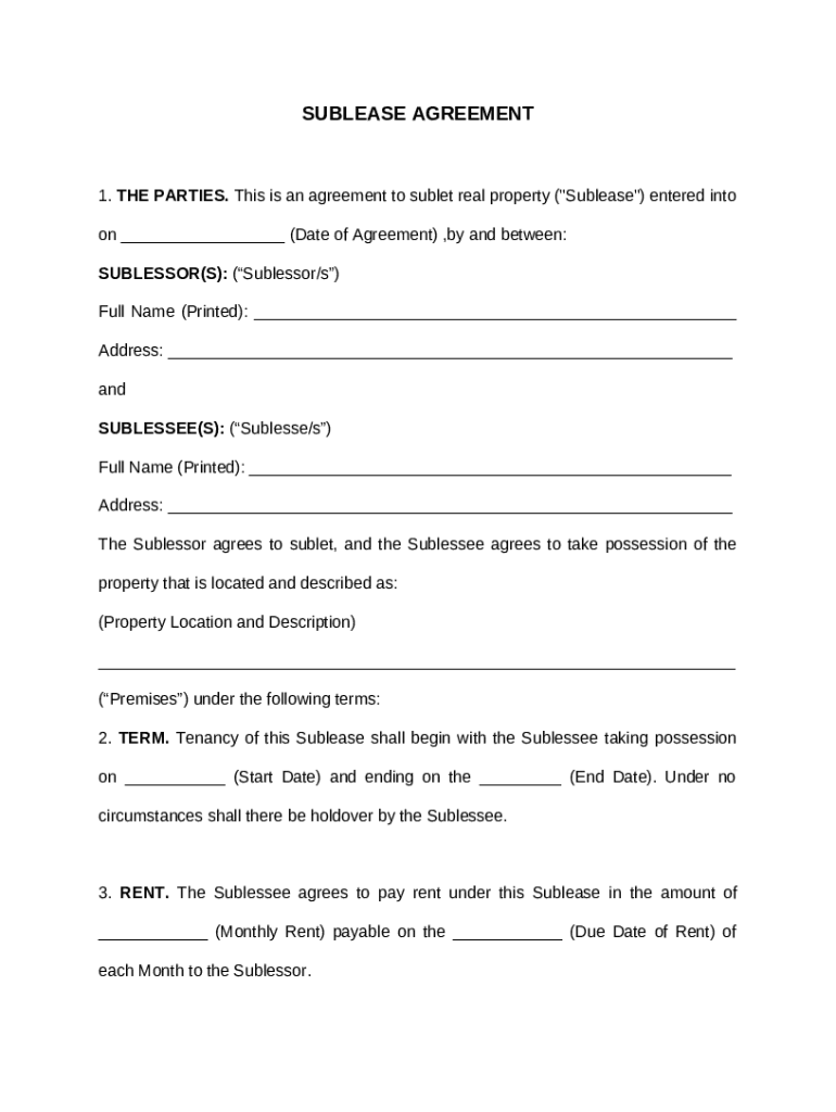 SUBLEASE AGREEMENT I. THE PARTIES. This is an Doc Template | pdfFiller