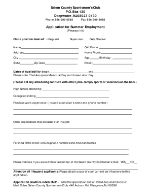 Fillable Online 856-299-5988 - Application for Summer Employment Fax ...