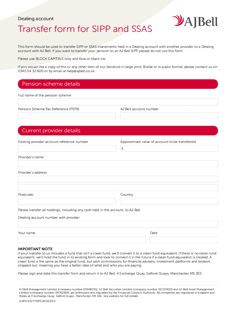 Fillable Online Transfer form for SIPP and SSAS Fax Email Print - pdfFiller