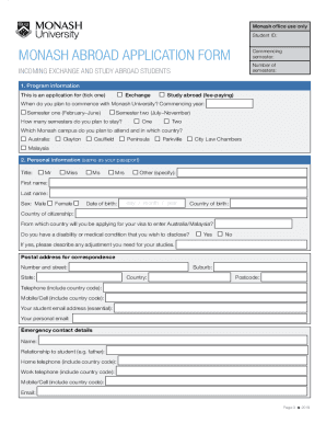 Fillable Online MONASH ABROAD APPLICATION FORM Fax Email Print - pdfFiller