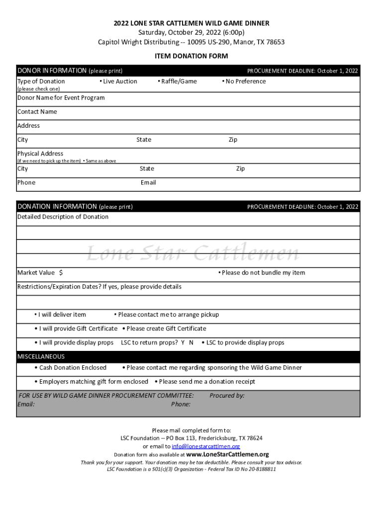 Fillable Online Wild Game Dinner - Ronald McDonald House of Fort Worth Fax Email Print - pdfFiller