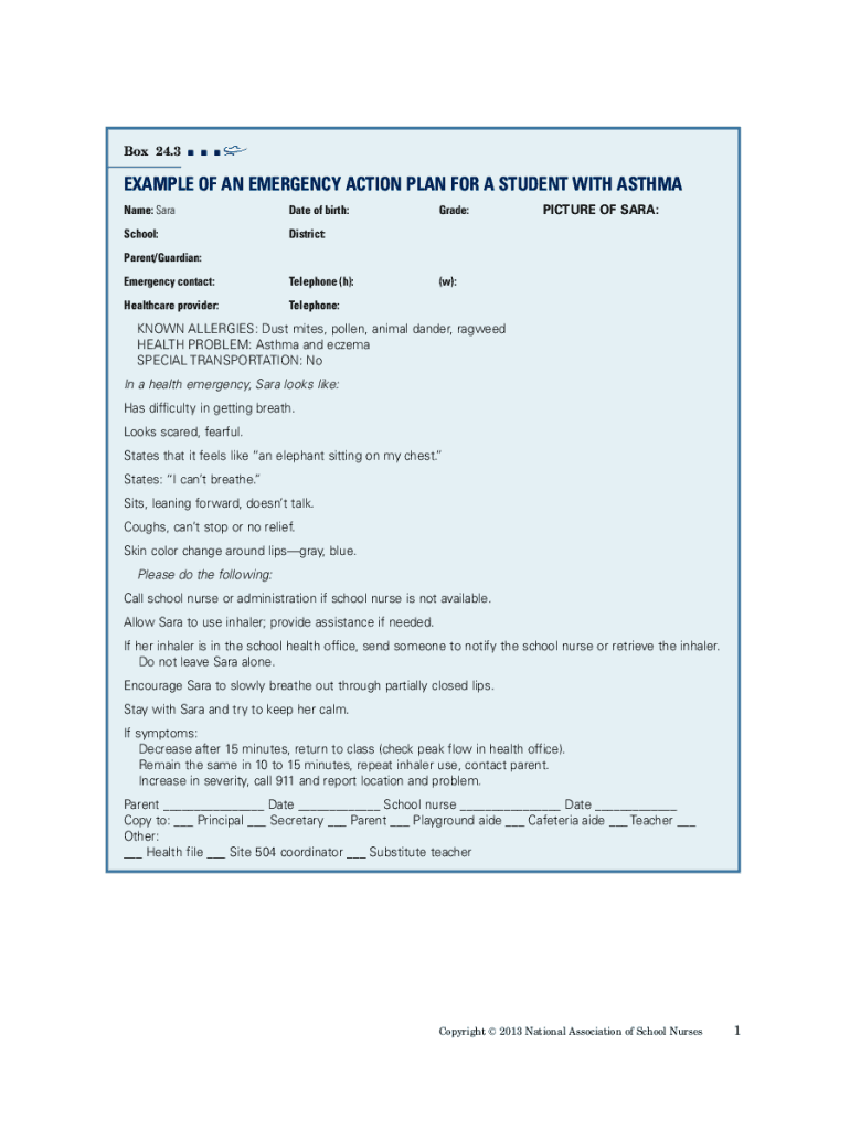 Fillable Online harrison county school district asthma emergency action ...
