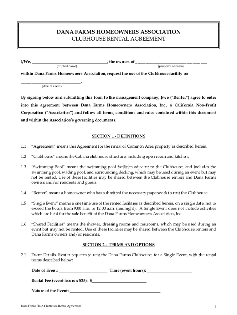 Fillable Online Clubhouse Event Lease Agreement Fax Email Print - pdfFiller
