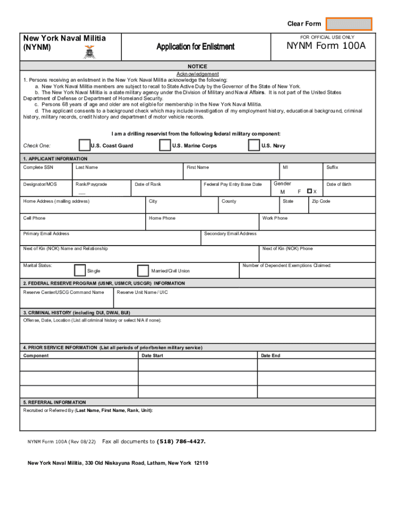 Fillable Online dmna ny New York Naval Militia Enlisted Application ...