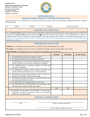 Fillable Online Supplement BTA. Beginning Teacher Alternative ...