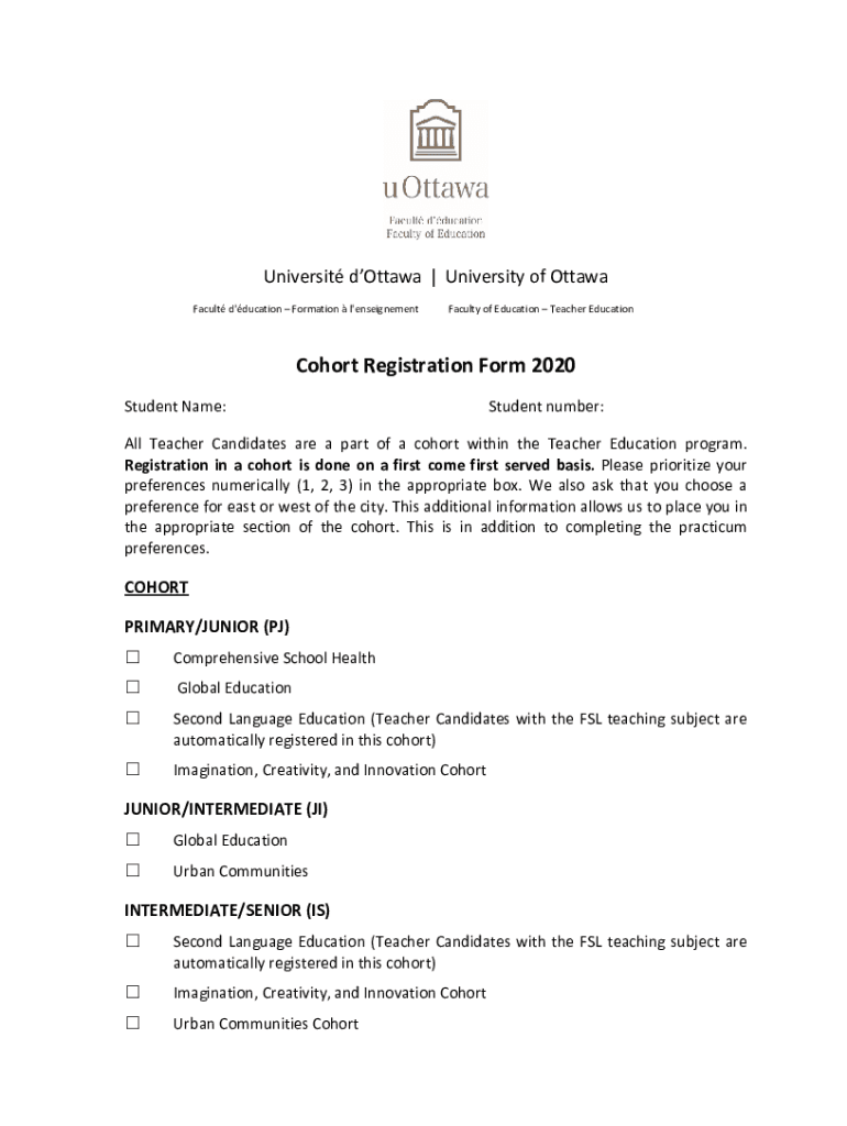 Fillable Online University of Ottawa - Cohort Registration Form Fax Email Print - pdfFiller