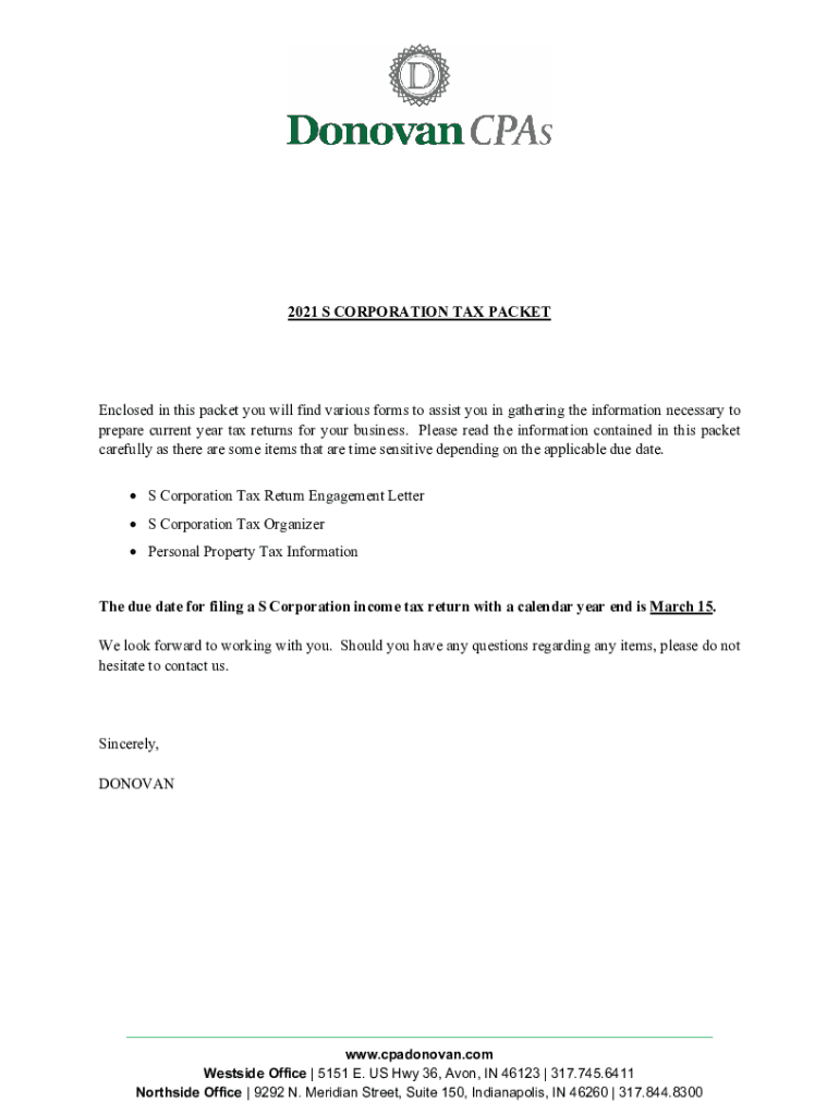 Fillable Online 2021 S CORPORATION TAX PACKET Fax Email Print - pdfFiller