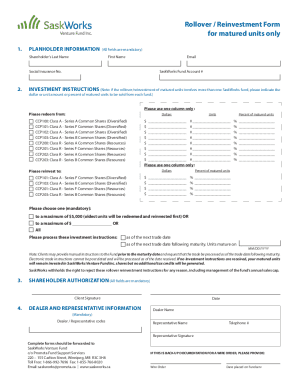 Fillable Online Rollover / Reinvestment Form for matured units only Fax ...