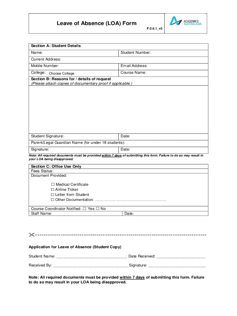 Fillable Online LEAVE OF ABSENCE APPLICATION FORM Name: ... Fax Email ...