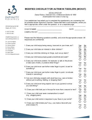 Fillable Online Modified Checklist for Autism in Toddlers, Revised ...