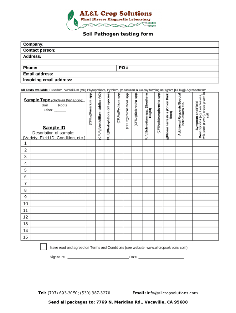 AL&L Crop Solutions, Grapevine disease testing Doc Template | pdfFiller