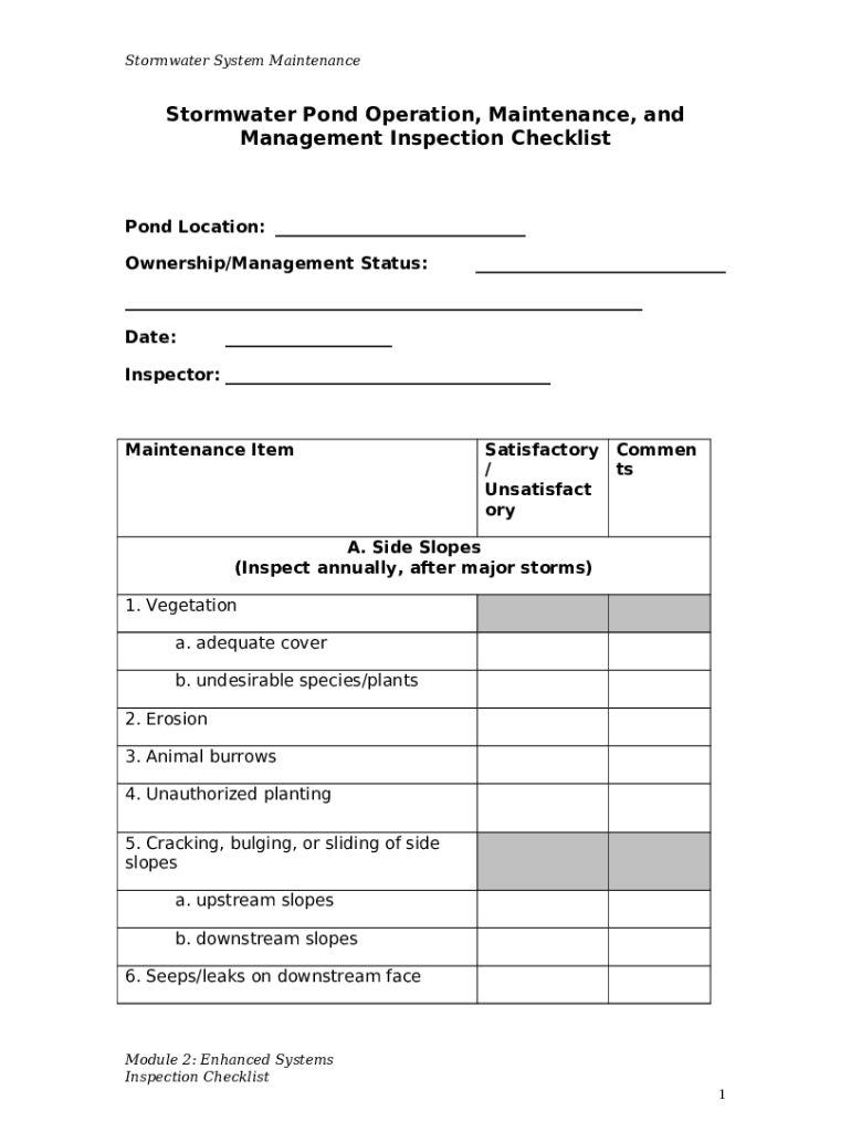 Stormwater Pond Operation, Maintenance, and Management Inspection ...