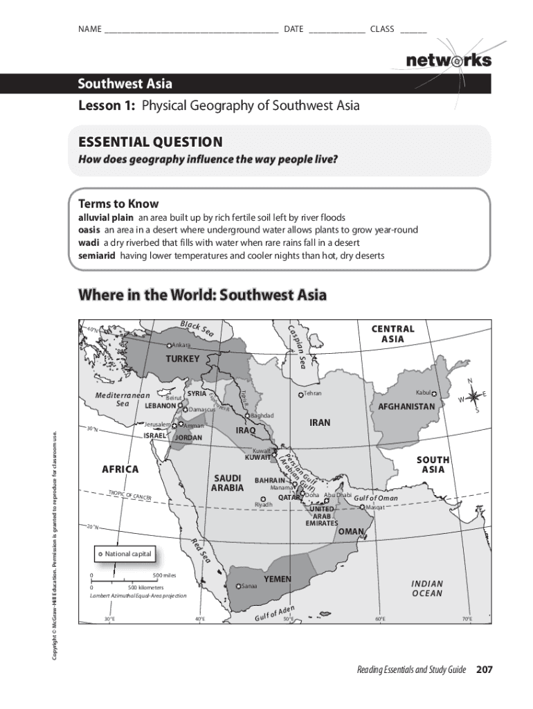 Fillable Online Ch. 18 Lesson 1 Notes: Physical Geography of Southwest ...