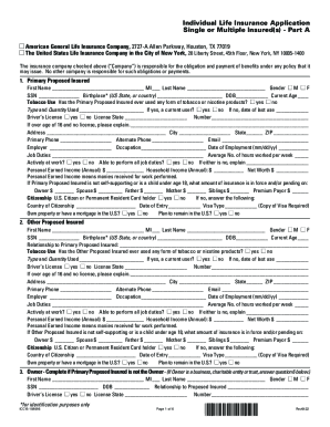 Fillable Online Individual Life Insurance Application Single or ...