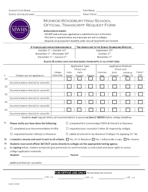 Fillable Online Monroe-Woodbury High School Official Transcript Request ...