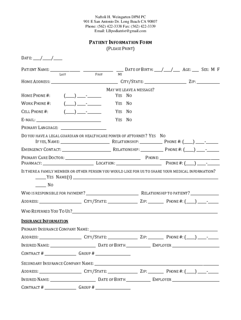 Fillable Online Dr. Naftoli Weingarten, DPM, Long Beach, CAPodiatrist ...
