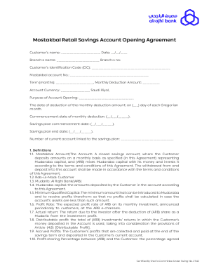 Fillable Online Mostakbal Retail Savings Account Opening Agreement Fax ...