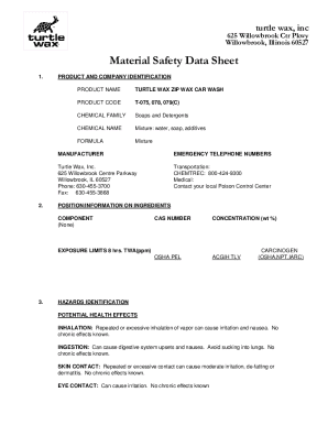 Fillable Online Safety Data Sheet Product name: TURTLE WAX CAR WASH Fax ...