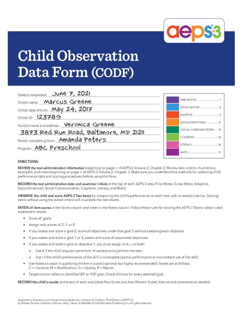 Fillable Online Child Observation Data Form Fax Email Print - pdfFiller