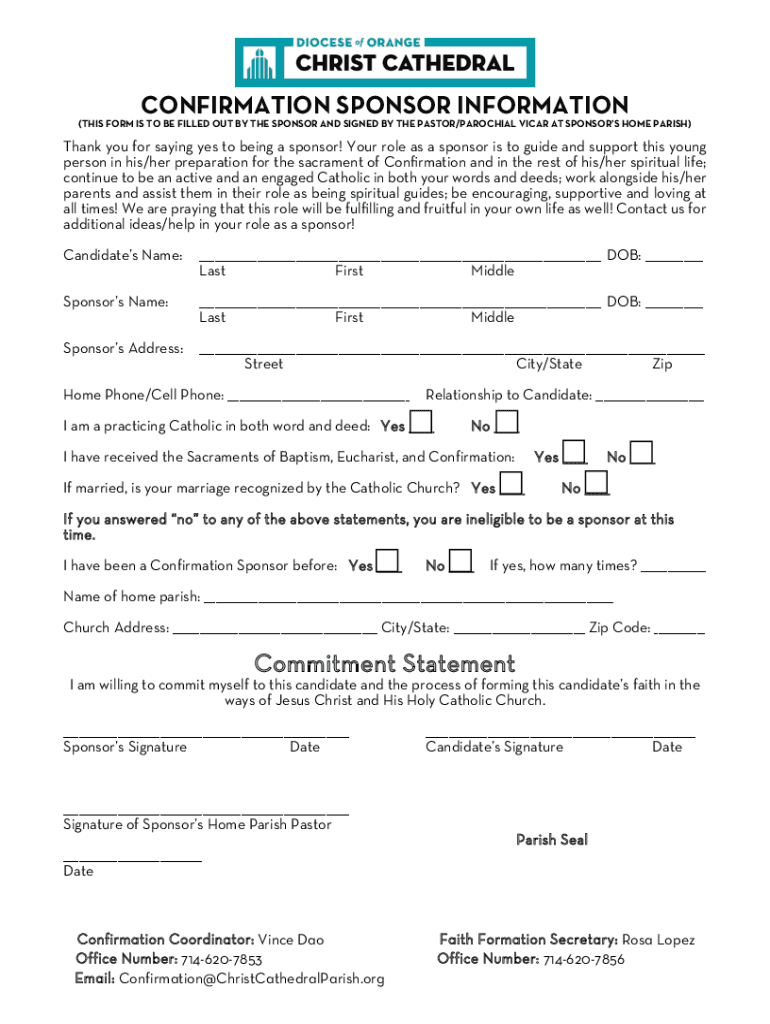 Fillable Online CONFIRMATION SPONSOR INFORMATION SHEET Fax Email Print ...