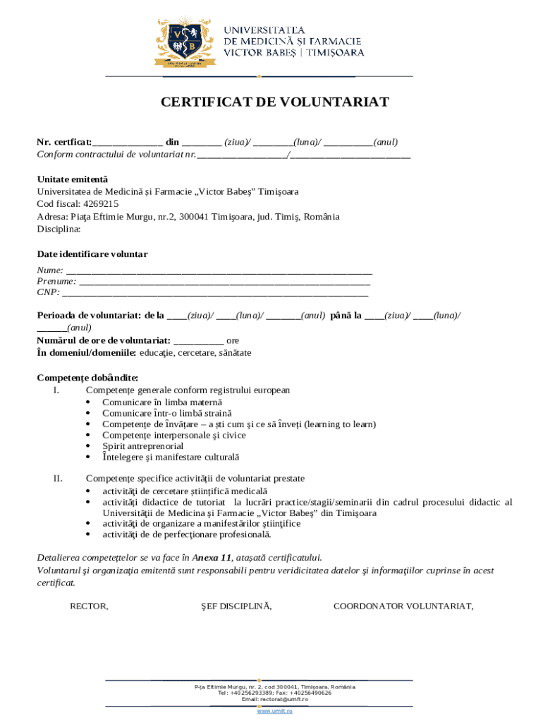 Certificat de voluntariat Doc Template | pdfFiller