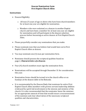 Fillable Online Deacon Nomination Form First Baptist Church Allen Fax ...