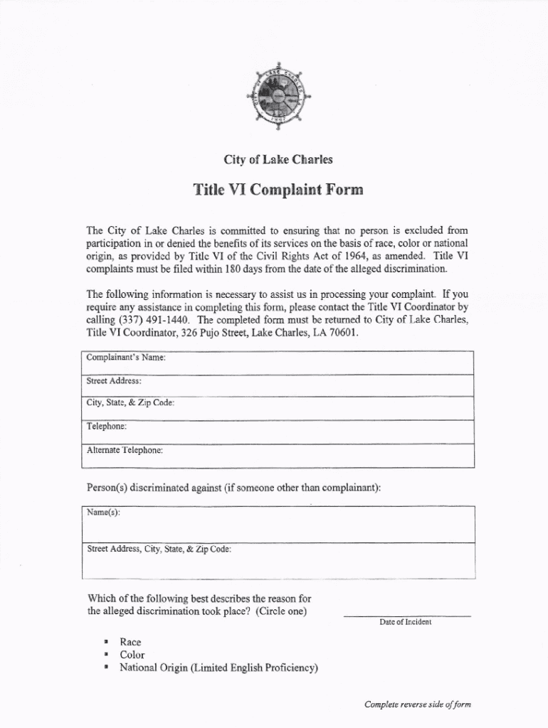 Fillable Online Document Center - Title VI Complaint Form Fax Email ...