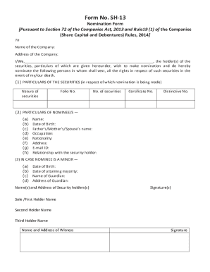 Fillable Online Form No. SH-13-Nomination Form Pursuant to section 72 ...