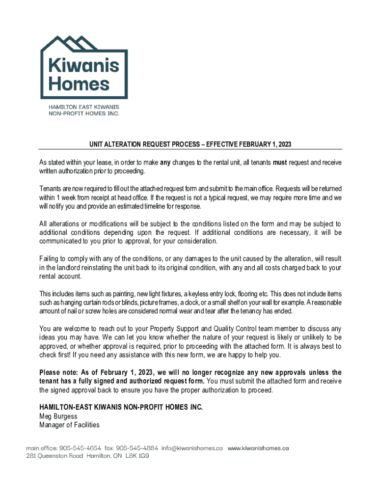 Fillable Online Request for Alteration Notice to all Tenants January ...