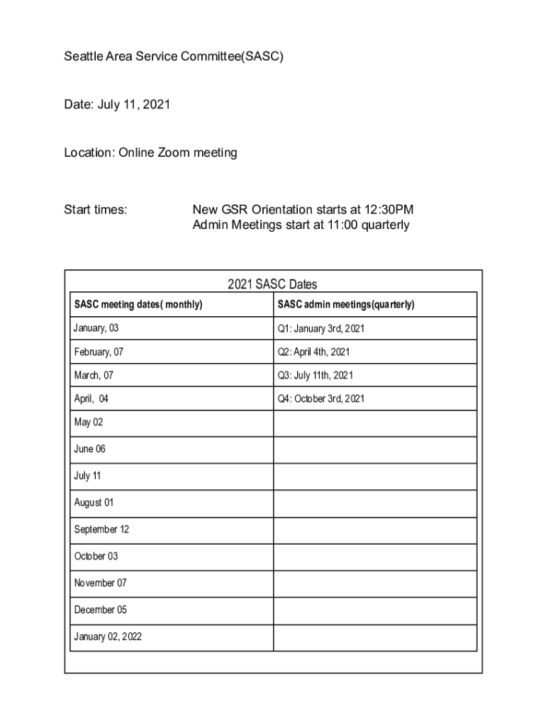 Fillable Online Seattle Area Service Committee(SASC) Date: July 11 ...