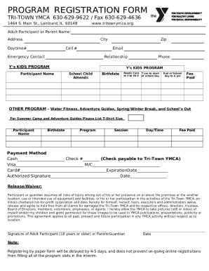RegistrationTri-Town YMCA Doc Template | pdfFiller