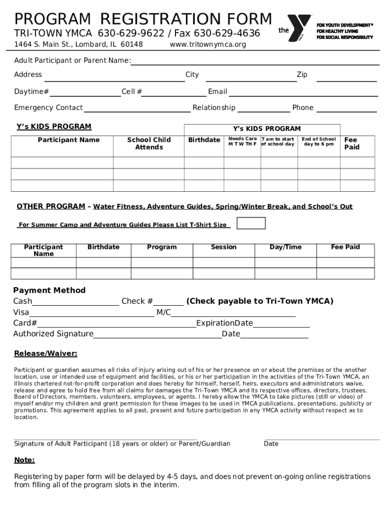RegistrationTri-Town YMCA Doc Template | pdfFiller