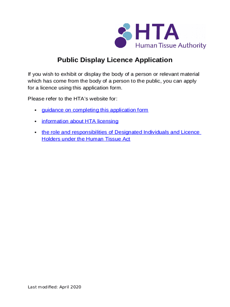 HTA-TEM-030 Public Display Licence Application Doc Template | pdfFiller