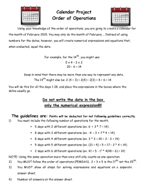 Fillable Online order of operations project.doc - Calendar Project ...