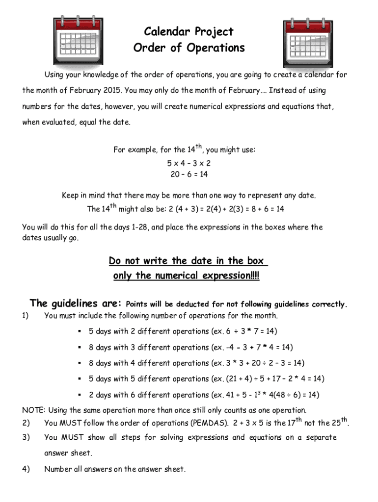 Fillable Online order of operations project.doc - Calendar Project ...