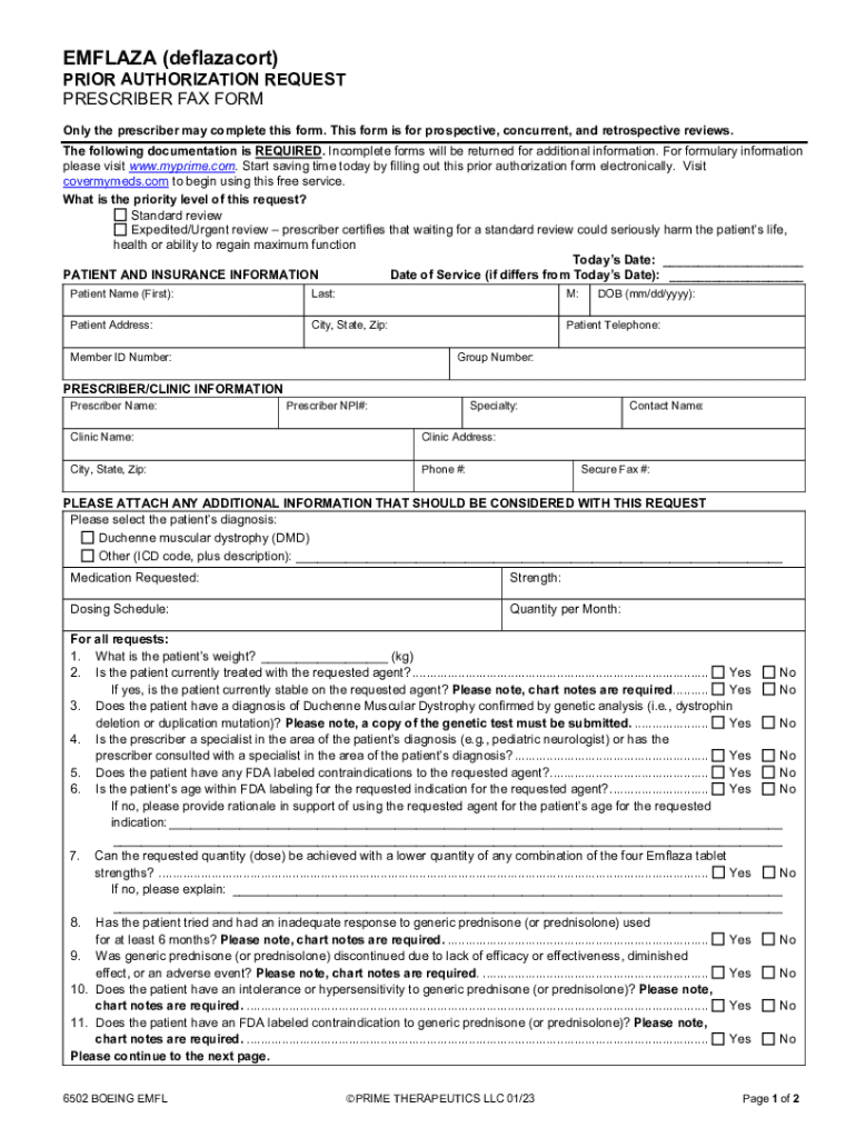 Fillable Online Form 1347, Emflaza Standard Prior Authorization ...