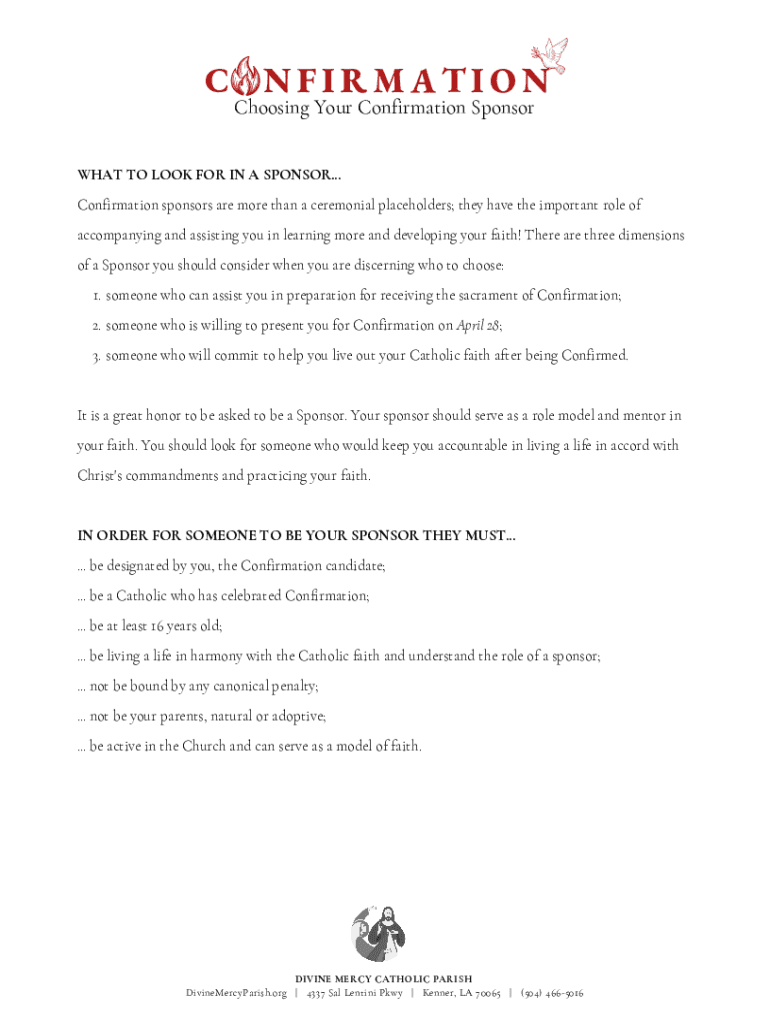 Fillable Online Responsibilities of a Confirmation Sponsor Fax Email ...