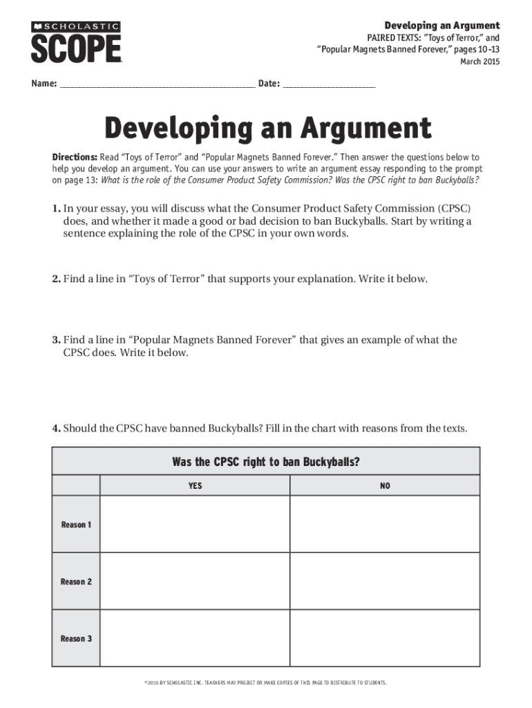 Fillable Online Developing an Argument Fax Email Print - pdfFiller
