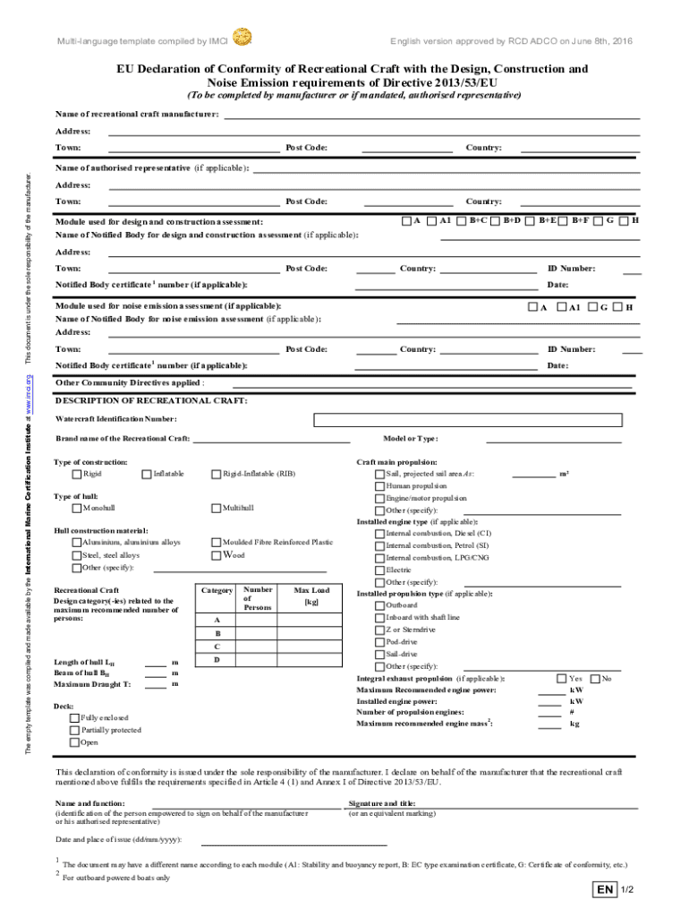 Fillable Online New Manufacturer 'Declaration Of Conformity' Templates ...