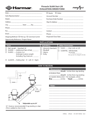 Fillable Online Pinnacle SL600 Stair Lift EVALUATION/ORDER FORM Fax ...