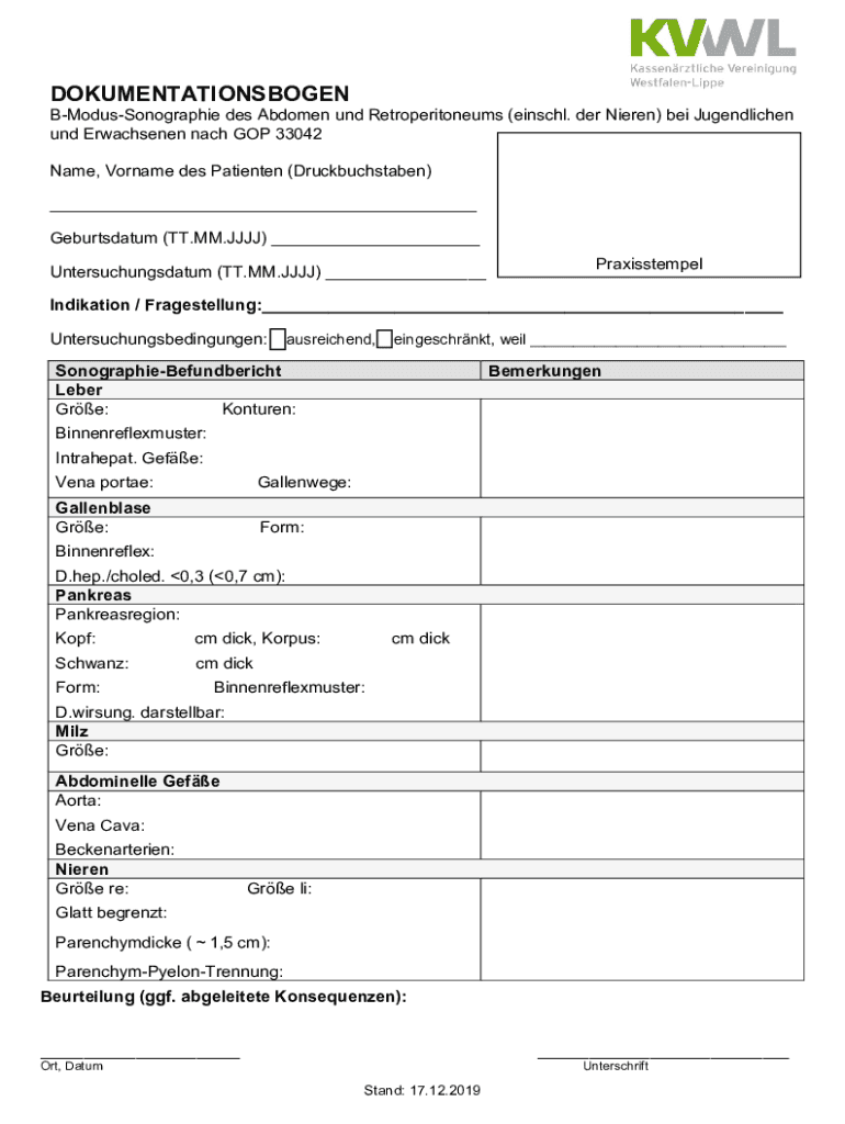 Ausfüllbar Online DOKUMENTATIONSBOGEN ULTRASCHALL ABDOMEN Fax Email ...