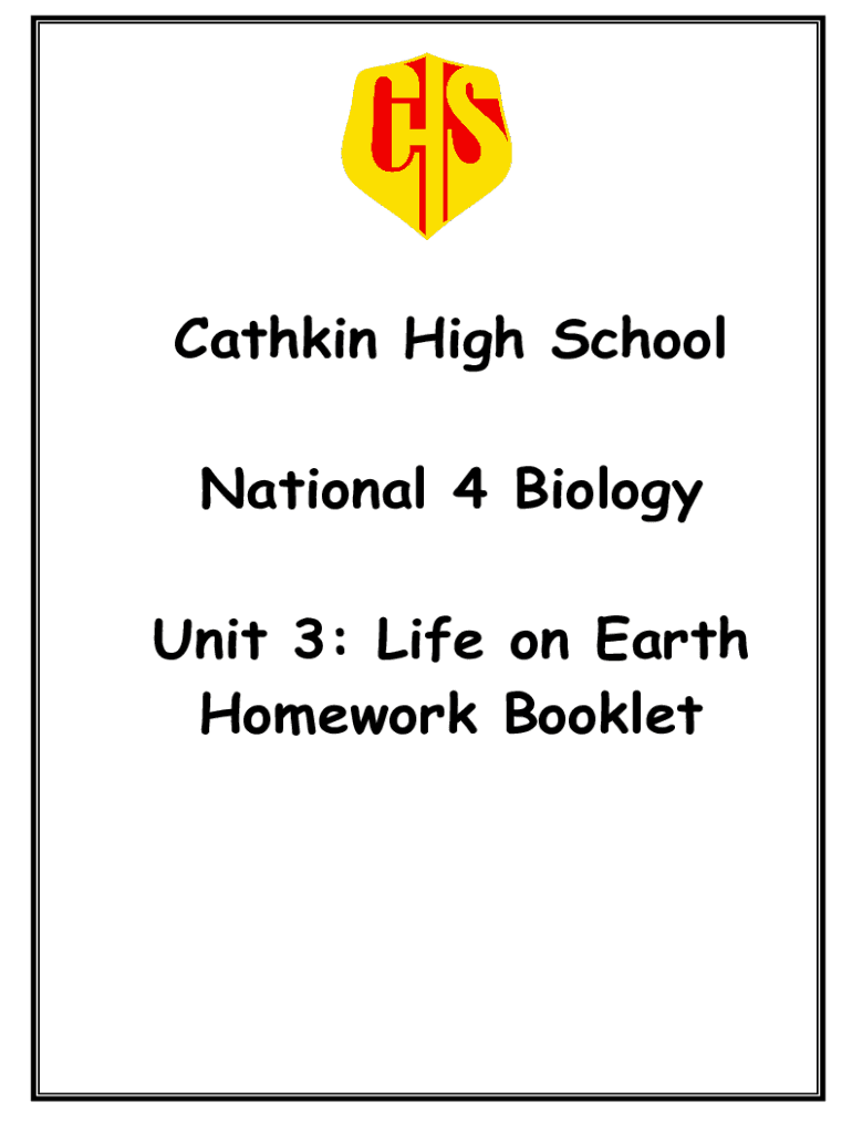 Fillable Online Cathkin High School. National 4 Biology. Unit 3: Life ...