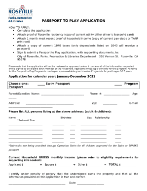 Passport to Play Application Doc Template | pdfFiller