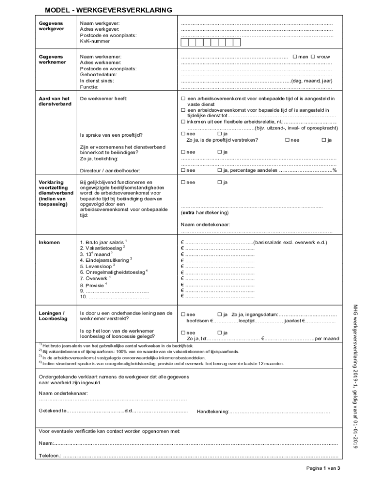 Invulbaar Online Werkgeversverklaring blanco - BIJLAGE 4MODEL Faxnummer ...