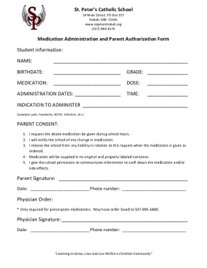 Fillable Online Medication Administration and Parent Authorization Form ...