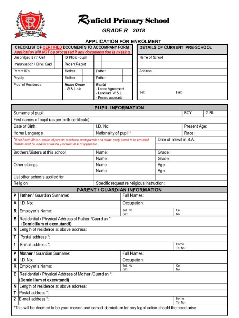 Fillable Online Get Rynfield Primary School Application Form Fax Email ...
